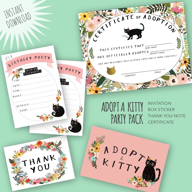 Printable Adopt a Kitty Cat Certificate Adoption Box Label Fill-in ...