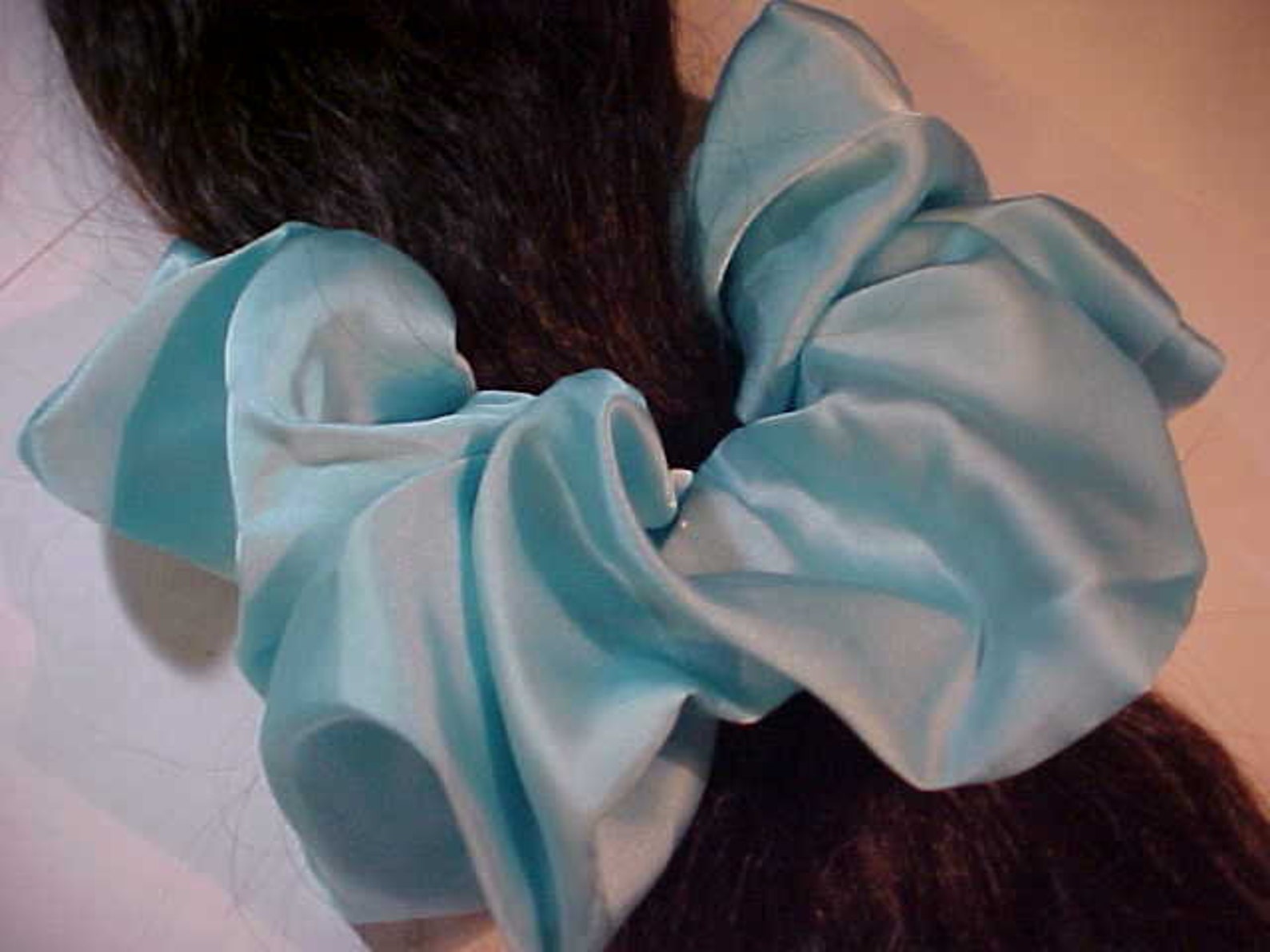 Aa# Soft Satin Light SKY BLUE Hair SCRUNCHIE Over-sized Hand-made With ...