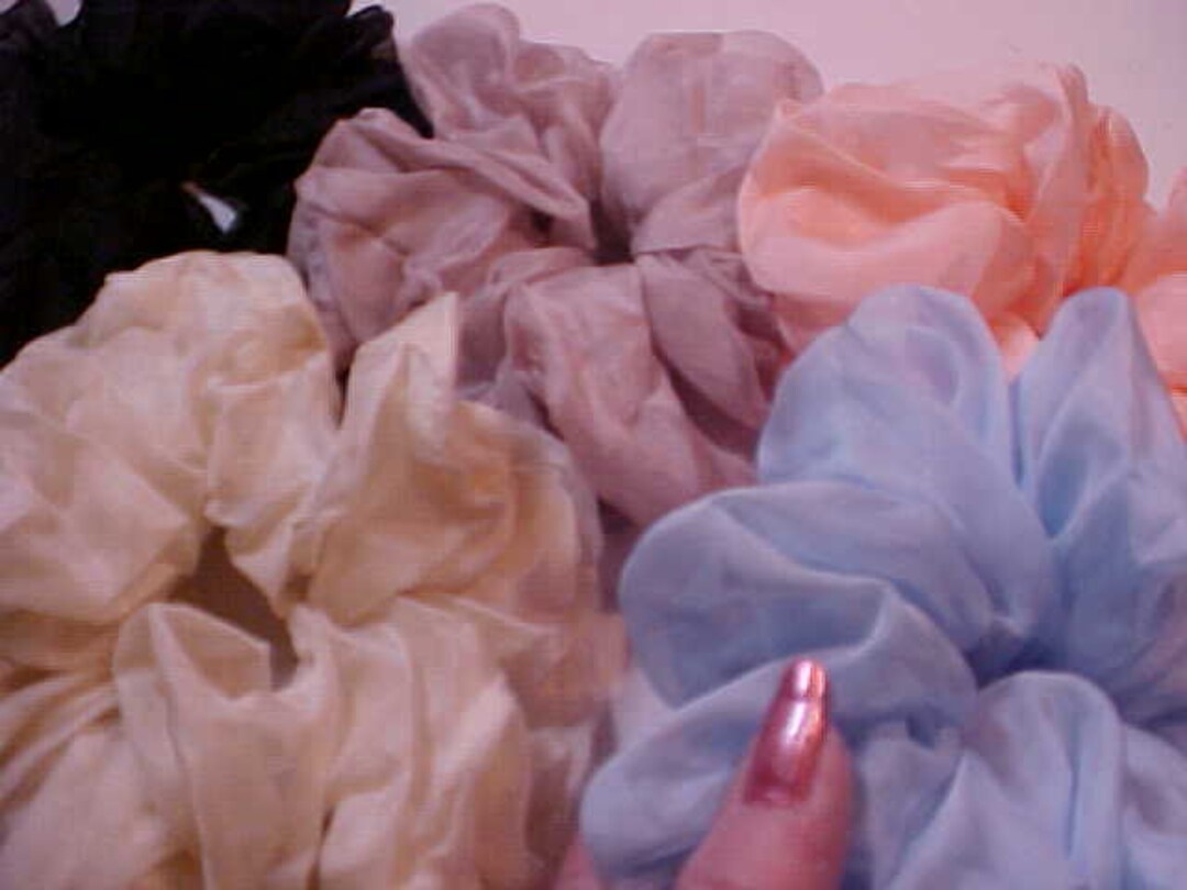 V# SET of (5) Huge Oversize Fluffy Hand-made CHIFFON Hair SCRUNCHIE ...