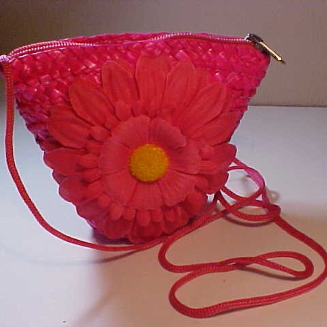 Elegant FUN Young Girls Dk PINK Color Straw Weaved PURSE & Shoulder ...