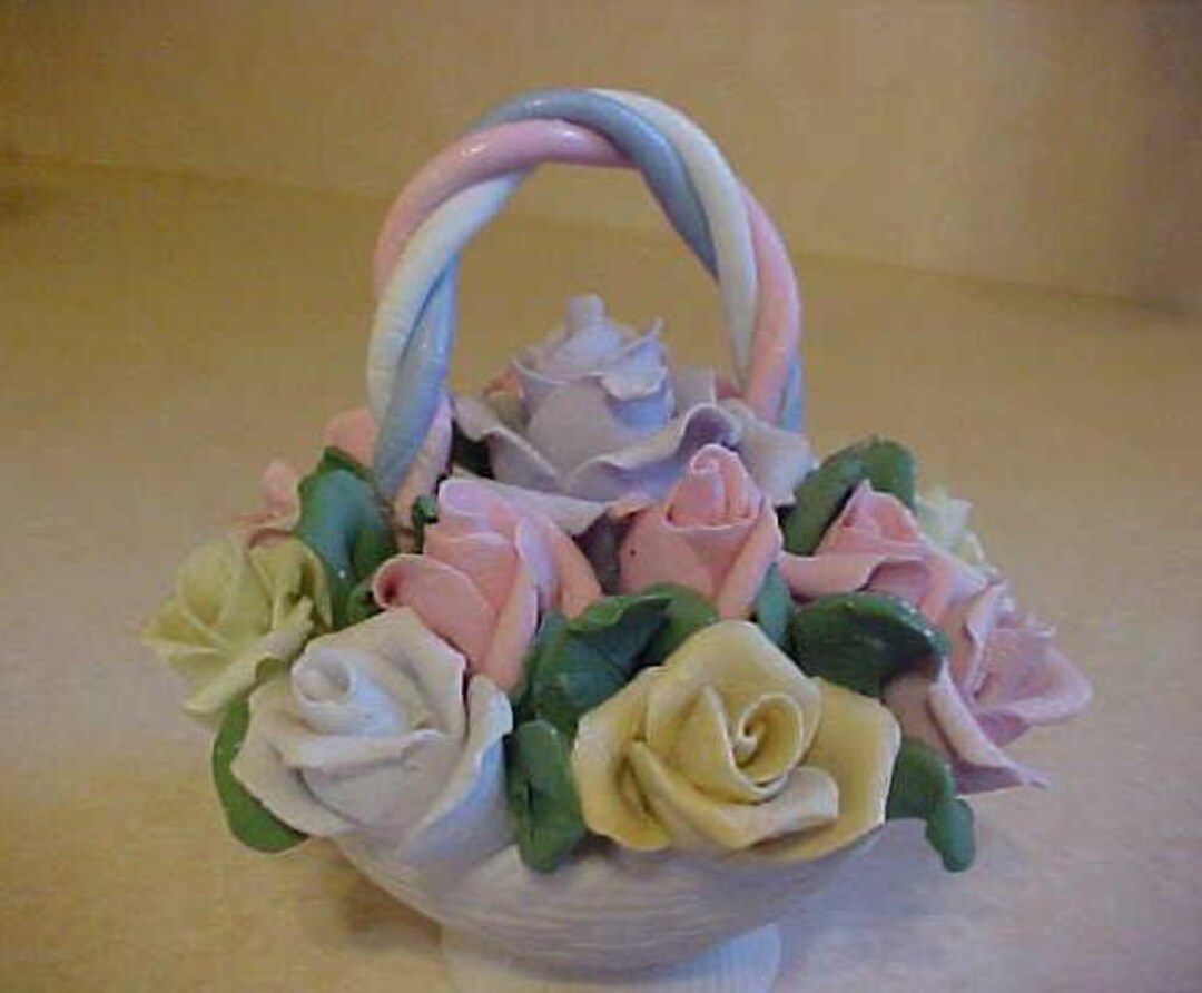 Vintage 2000s Ceramic Porcelain Material Colorful FLOWER BASKET Home ...