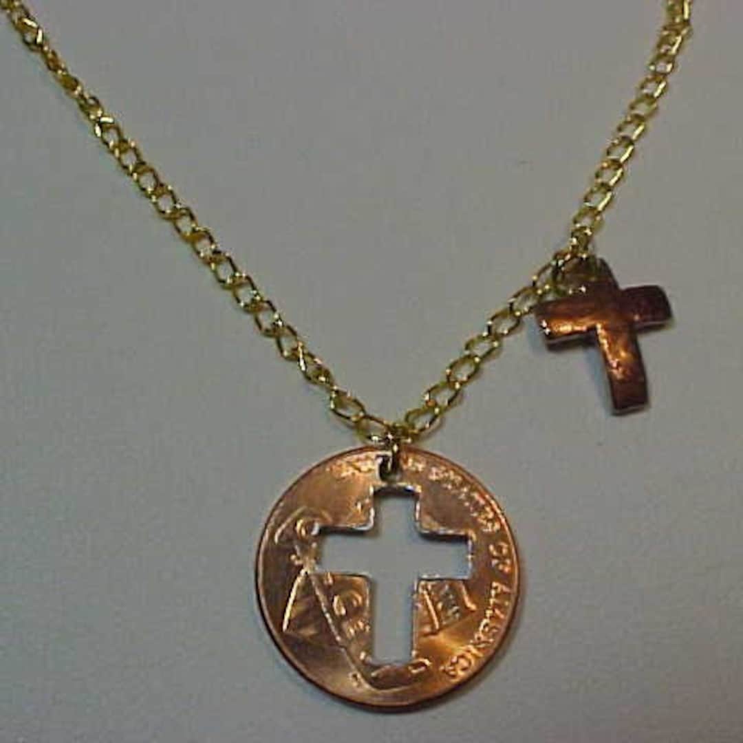 Unique Religious Faith Love PENNY COIN With CROSS Cut Out in Center ...