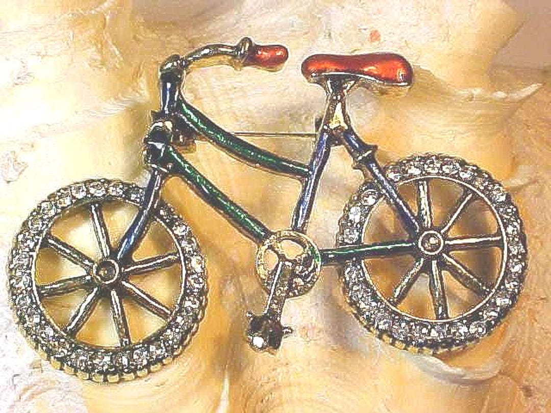 B-245 Very Detailed Cute Stunning Adorable Gold Plated BICYCLE BROOCH ...