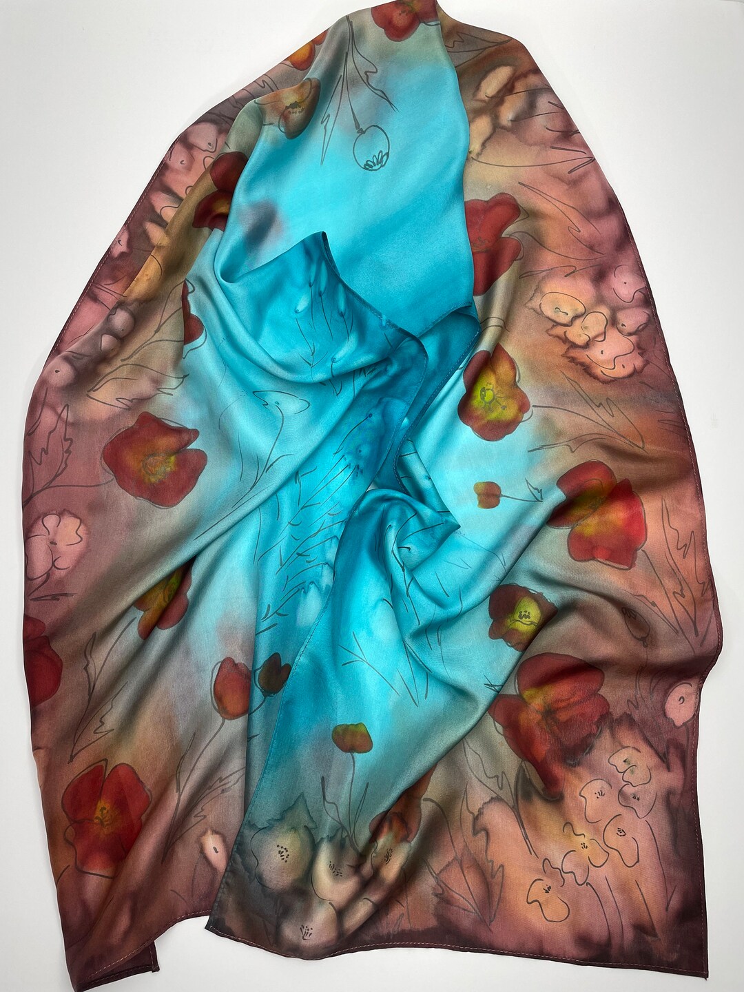 Red Poppy Silk Scarf Pure Silk Hand Painted Luxury Sheen Mauve - Etsy