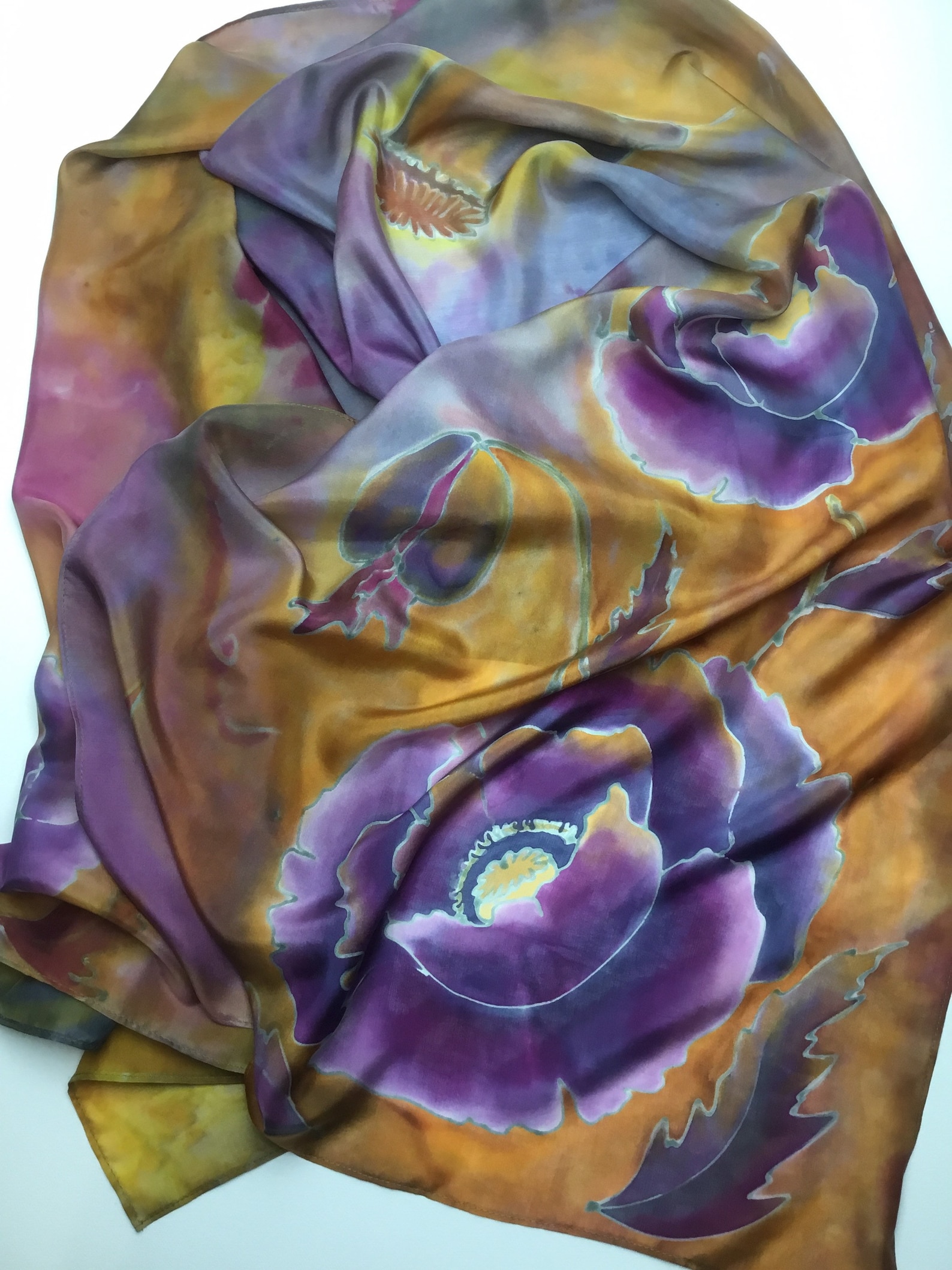 Silk Scarf Pareo Women Silk Wrap Hand Painted Handmade Magenta Orange ...