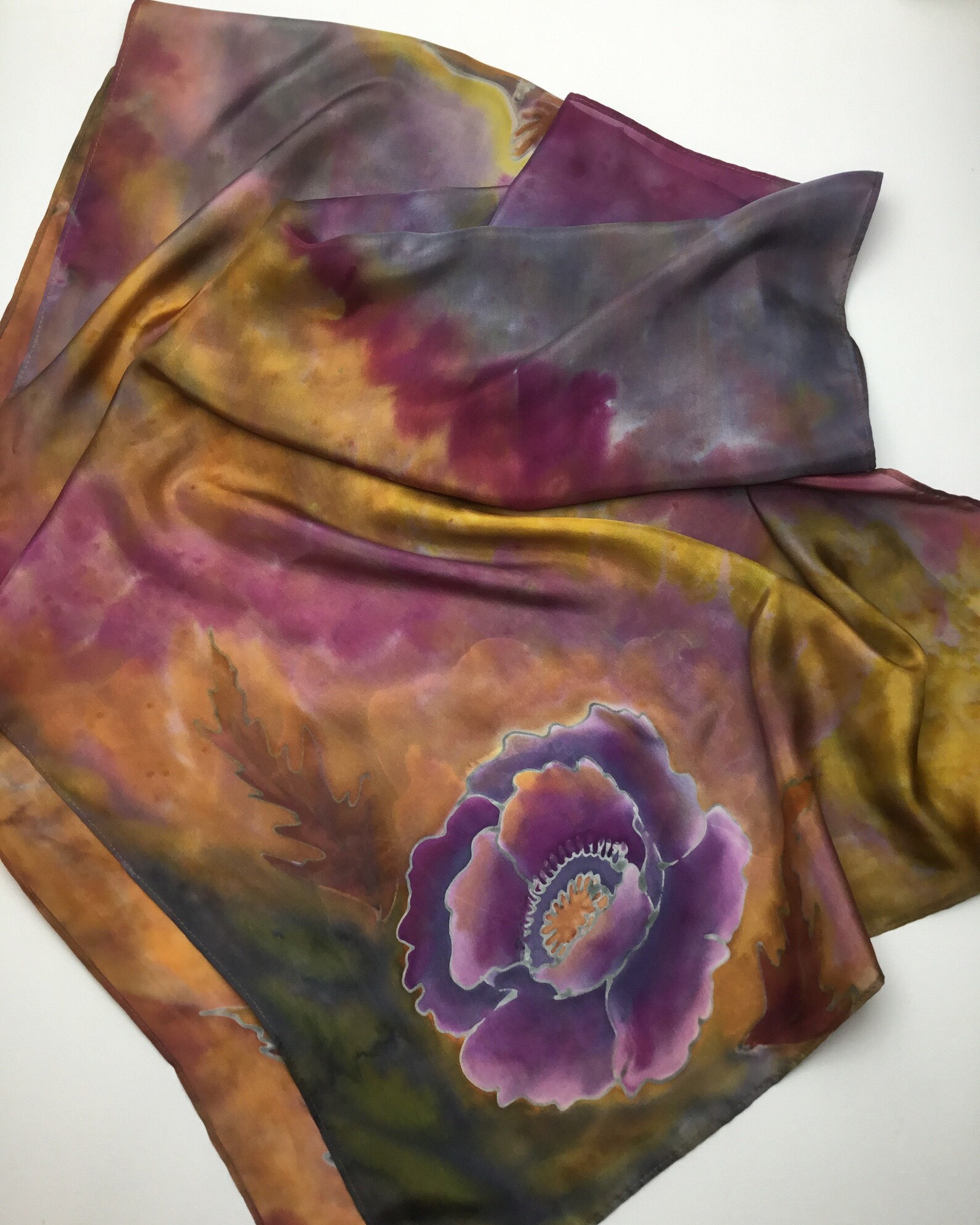 Silk Scarf Pareo Women Silk Wrap Hand Painted Handmade Magenta Orange ...
