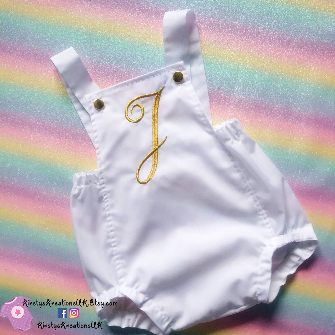 Handmade Baby Romper With Personalised Initial in Gold Metallic Thread ...