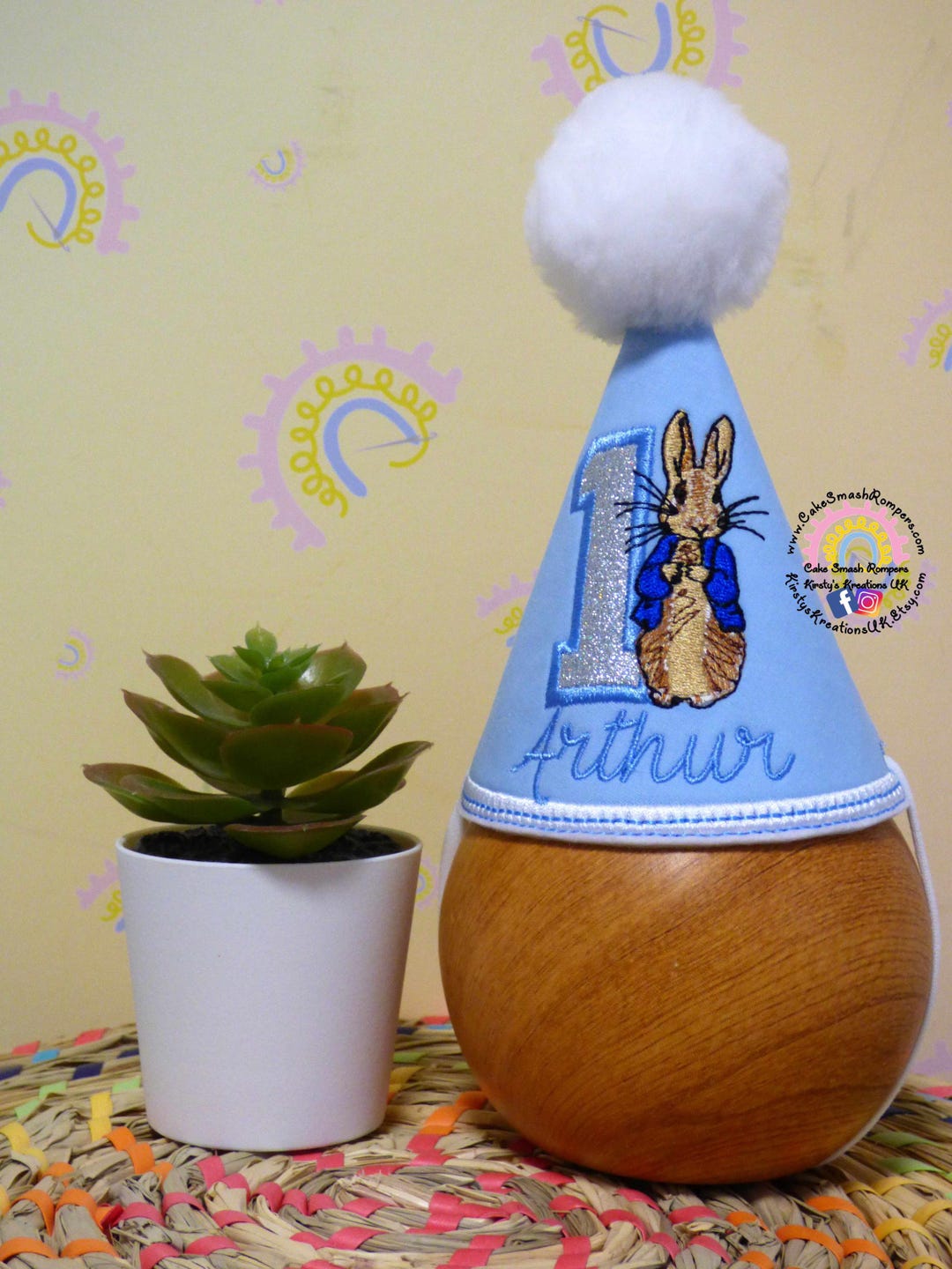 Peter Rabbit 1st Birthday Party Hat - Silver & Blue 1st Birthday ...
