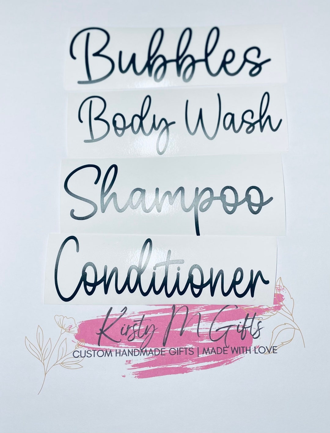 Set of 4 Black Shampoo, Conditioner, Body Wash and Bubbles Decal ...