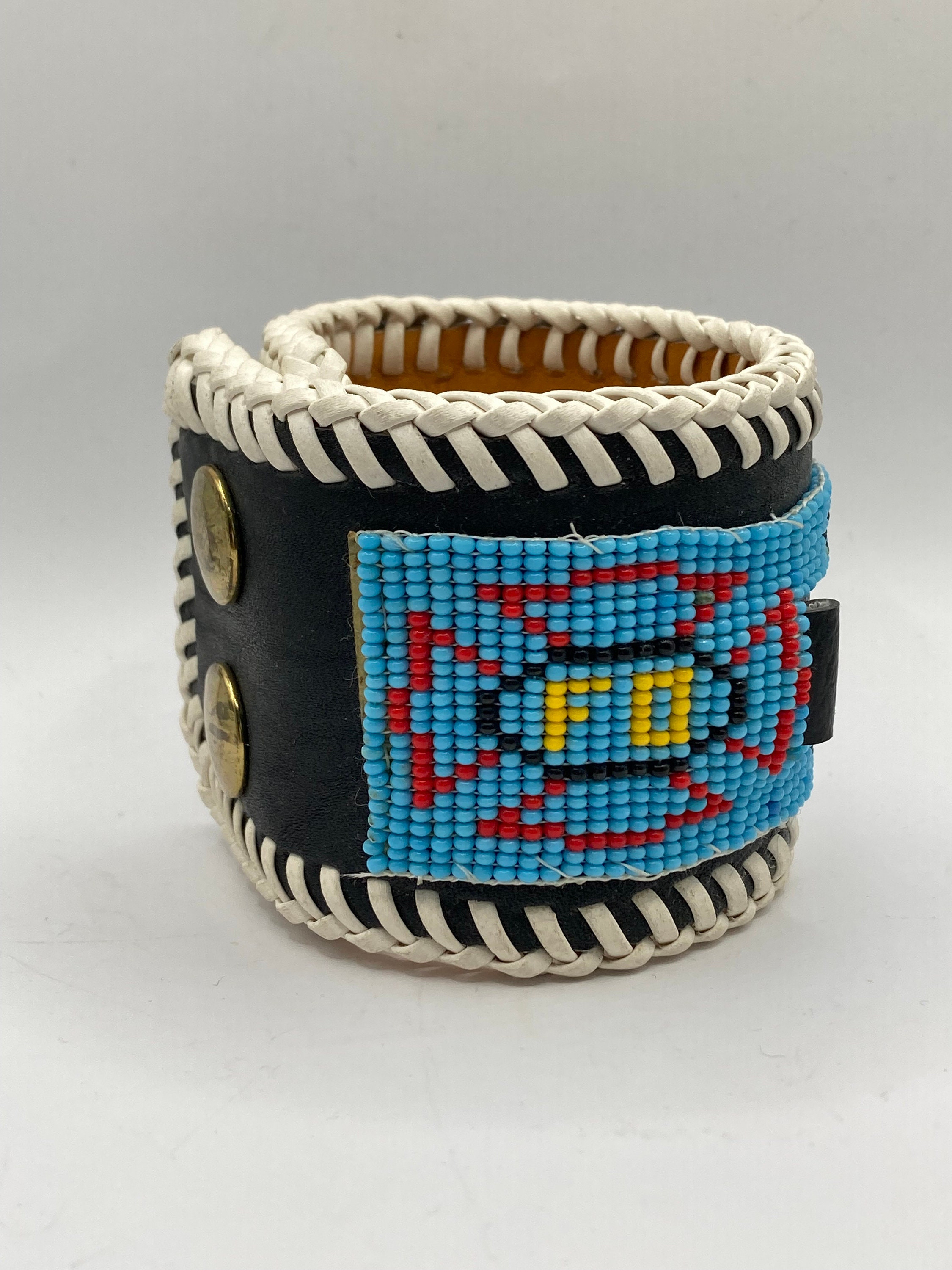 Vintage Native American Wide Beaded and Leather Watch Banc - Etsy