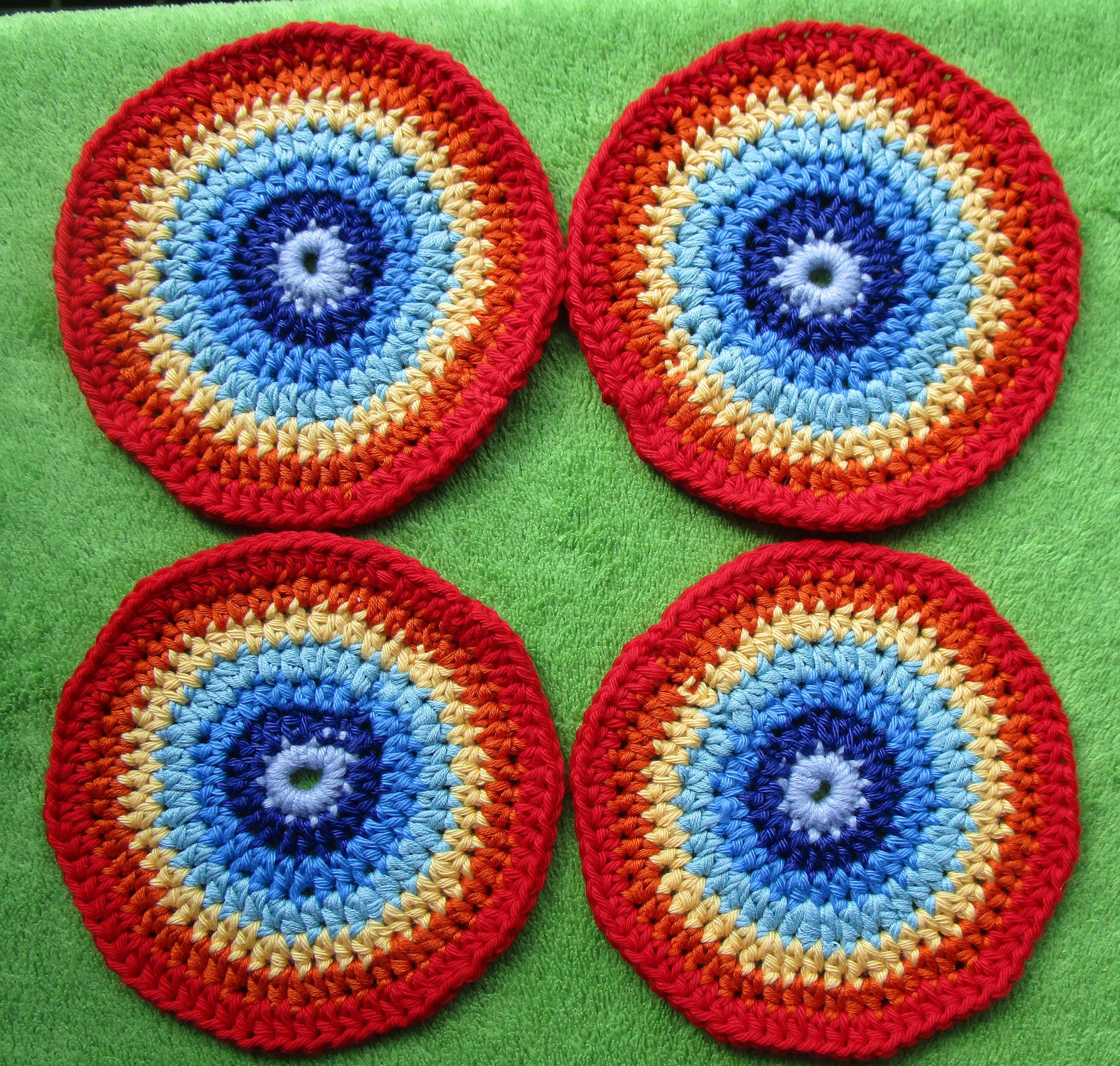 Crochet Rainbow Cotton Coasters Set of 4 - Etsy