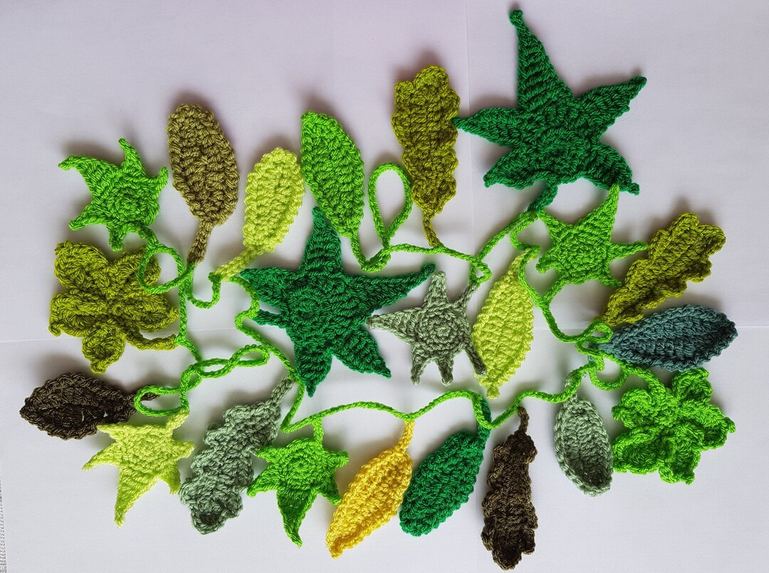 Crochet Green Leaf Garland 20 Leaves 150cm Long - Etsy UK