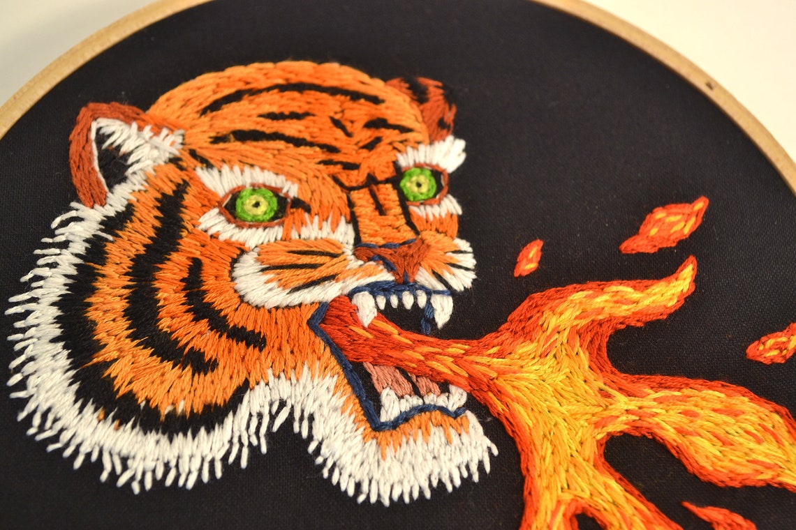 Fire Breathing Tiger Embroidery Hoop | Embroidered Tiger | Fire ...