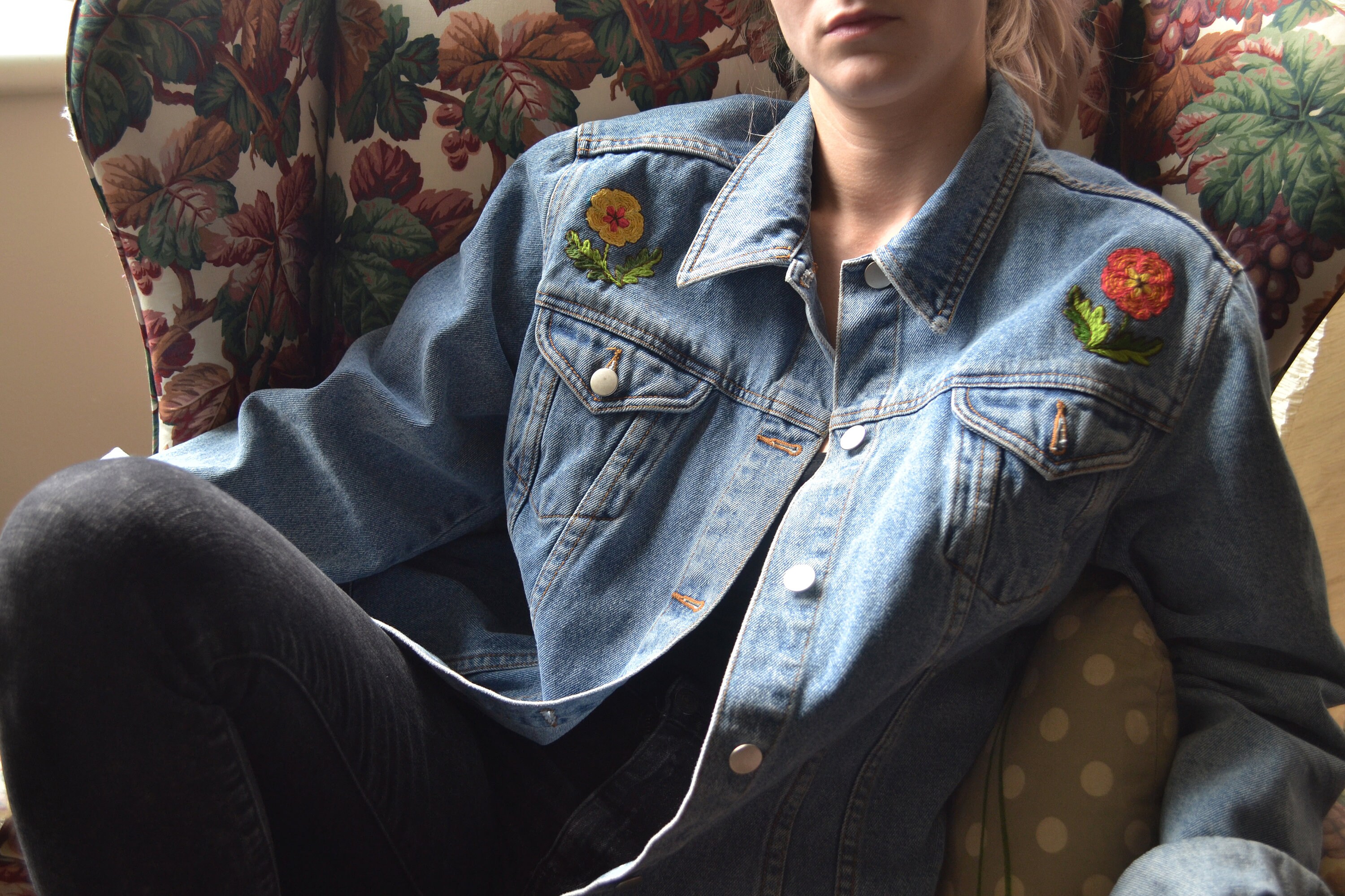 Embroidered Flower Jacket | Upcycled Jean Jacket | Flower Jacket - Etsy