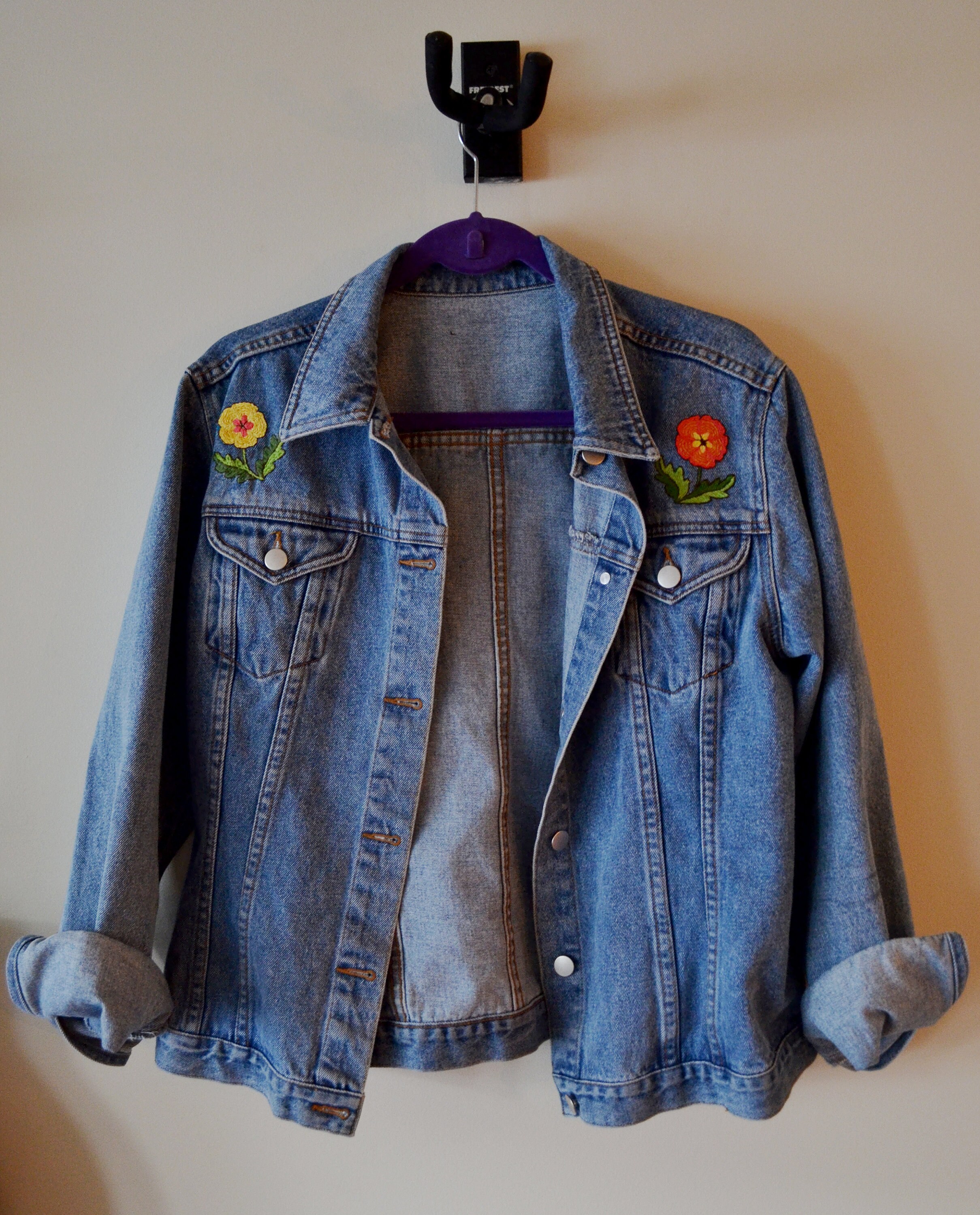 Embroidered Flower Jacket | Upcycled Jean Jacket | Flower Jacket - Etsy