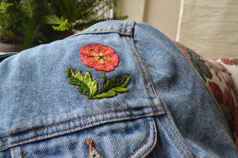 Embroidered Flower Jacket | Upcycled Jean Jacket | Flower Jacket - Etsy