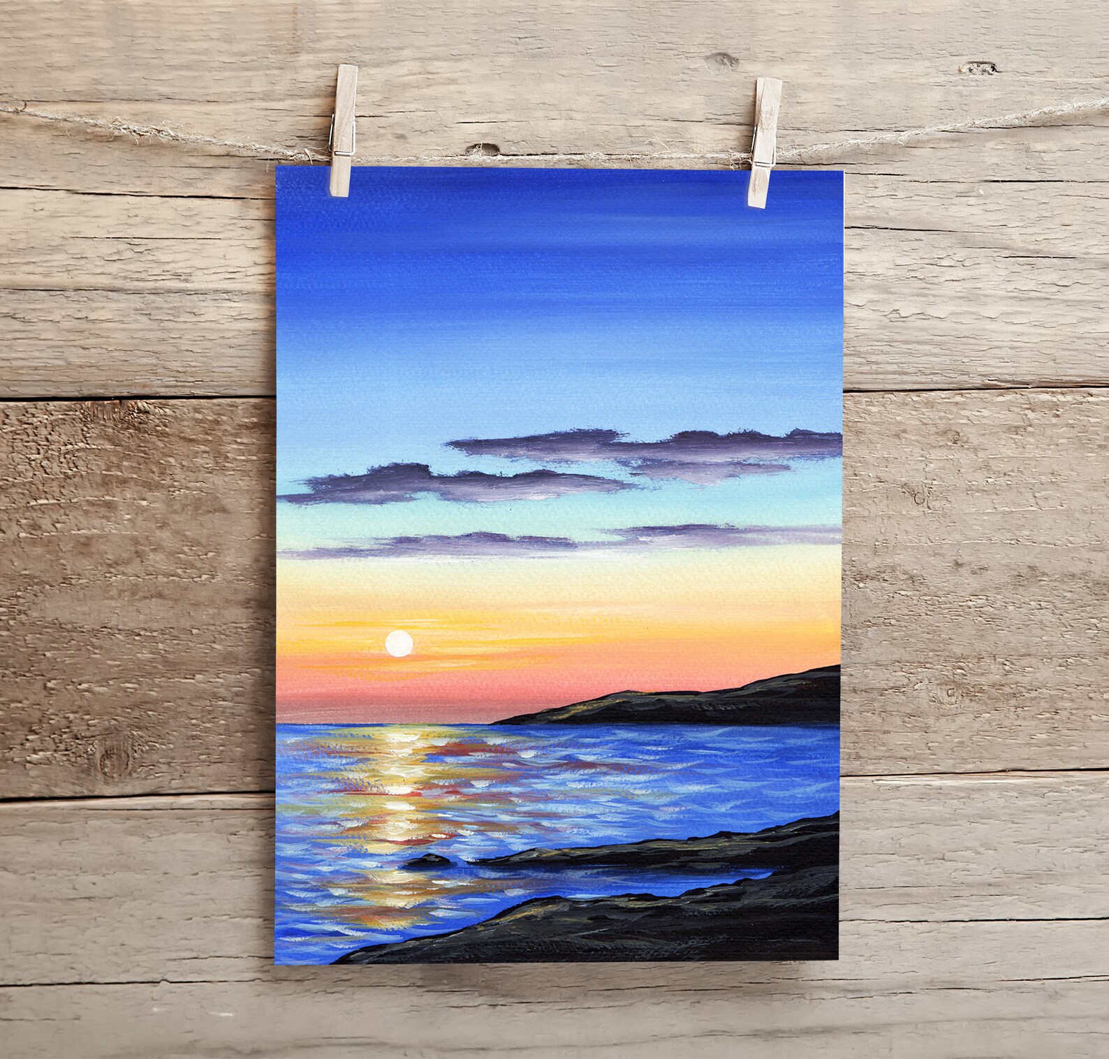 Original Sunset Seascape Watercolour A4 Painting, Beach, Sea, Signed ...