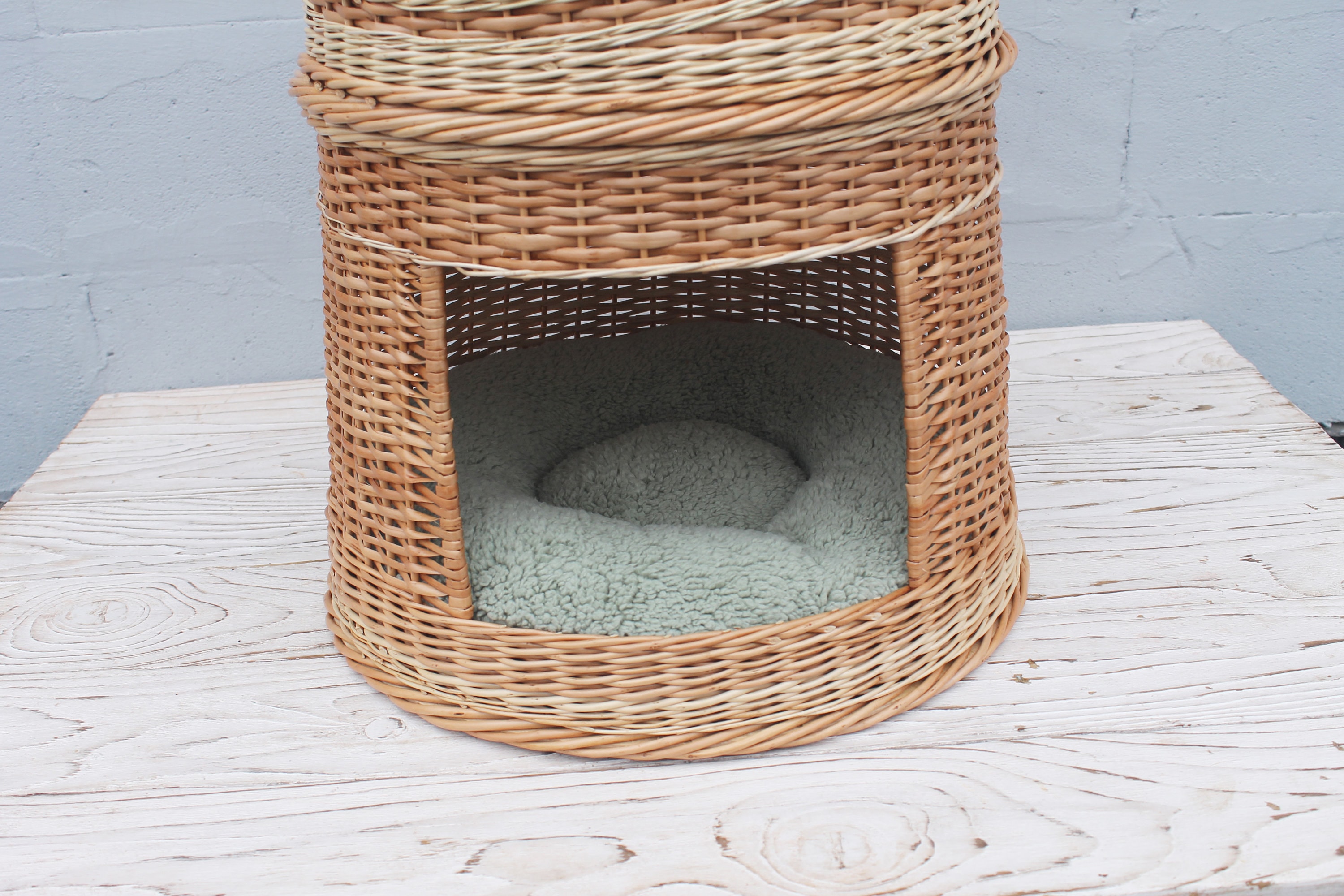 Two-tier Wicker Cat Basket Woven Cat Bed With Pillow Willow Pet House ...