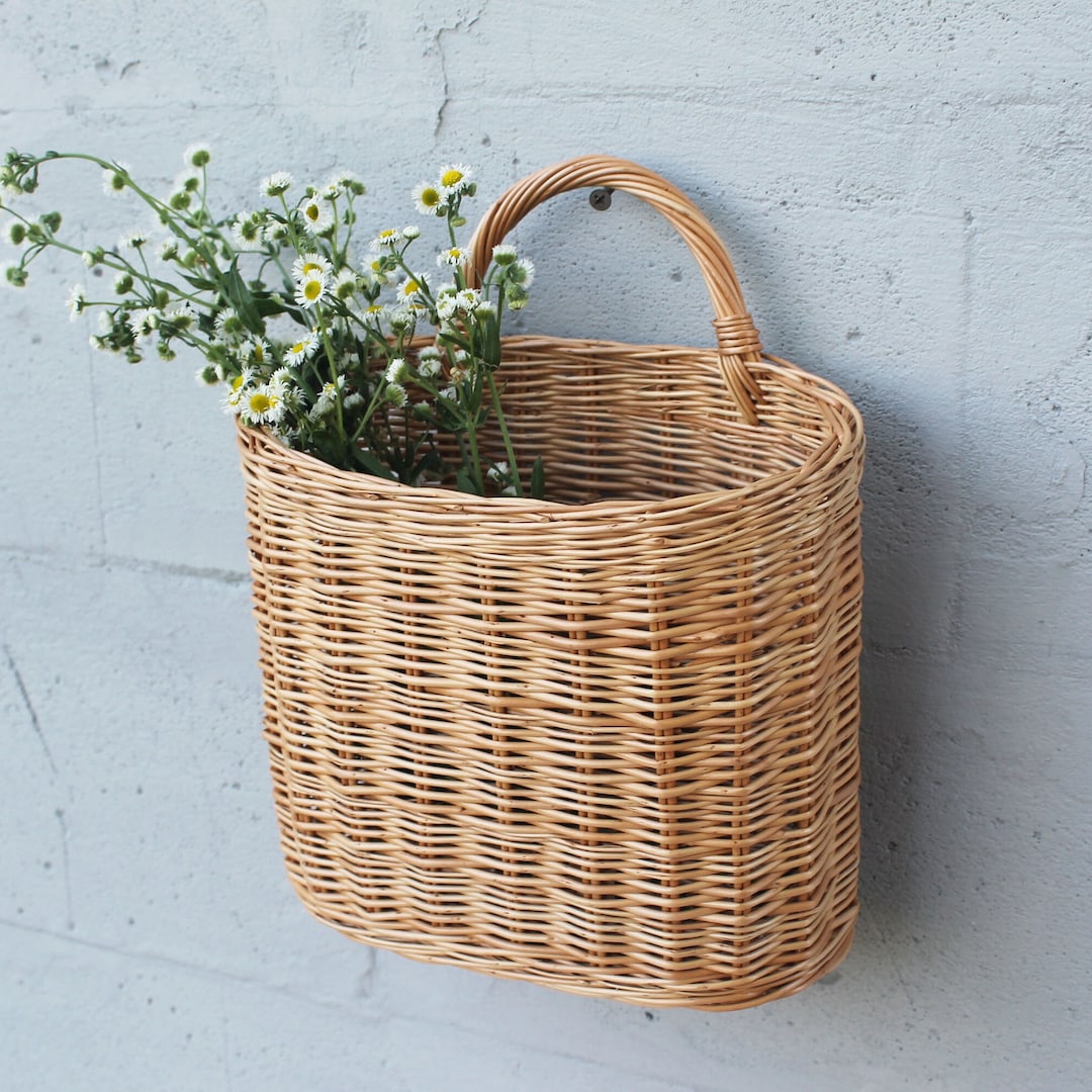 Wicker Hanging Basket Mail Basket for Wall Woven Flower Door Basket - Etsy