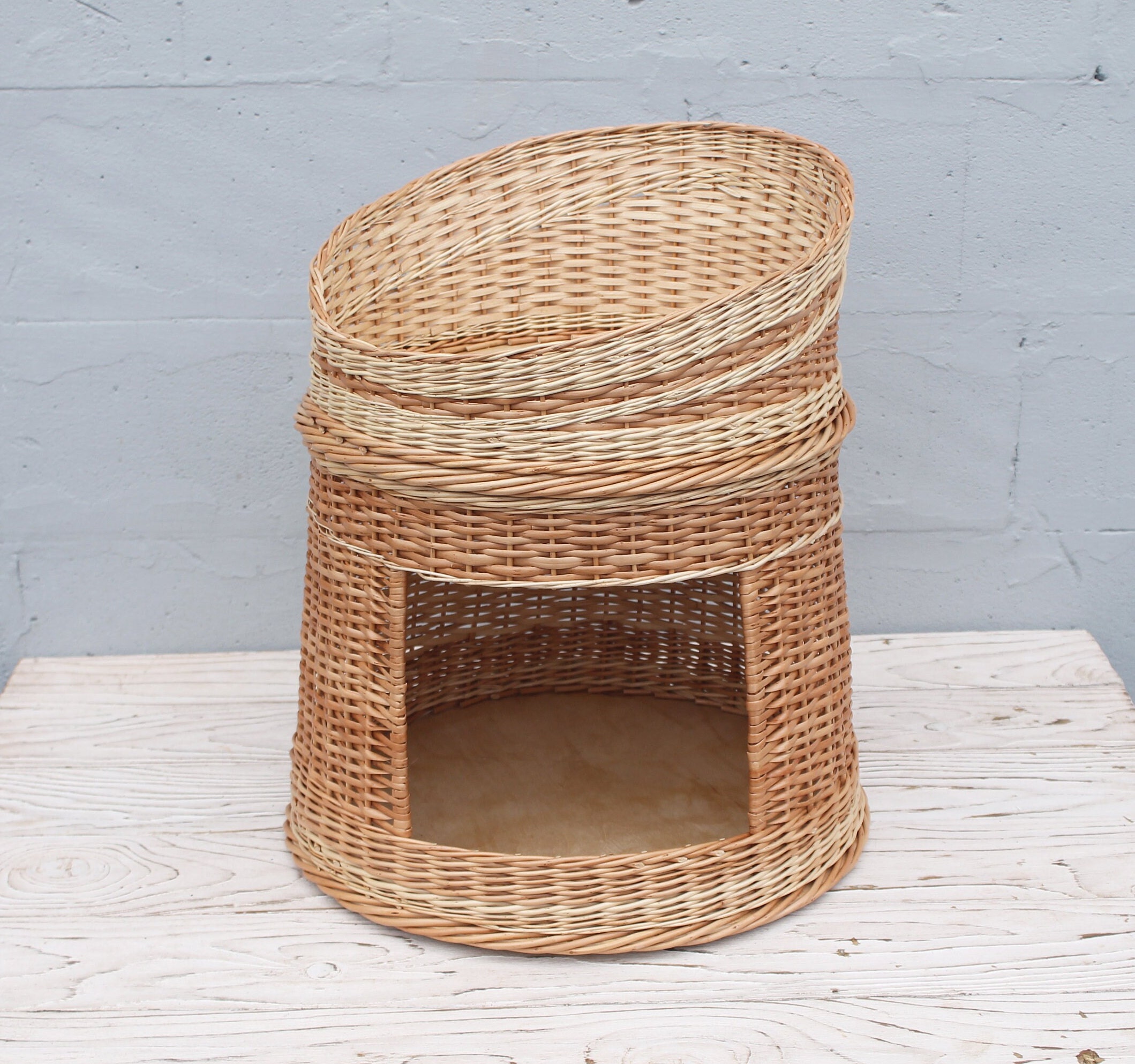 Two-tier Wicker Cat Basket Woven Cat Bed With Pillow Willow Pet House ...