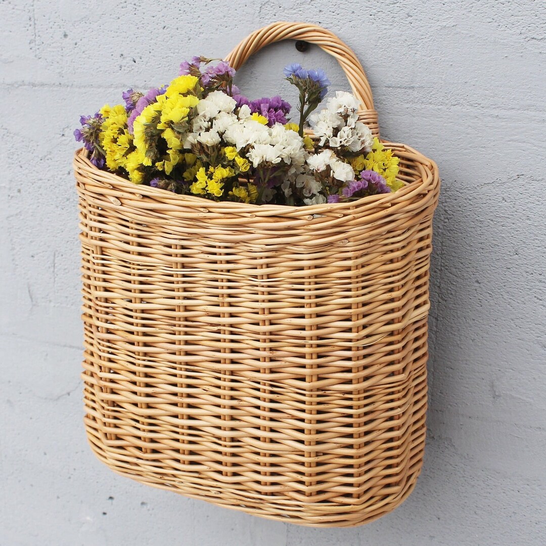 Wicker Door Basket for Front Door Hanging Wall Basket for Flowers - Etsy