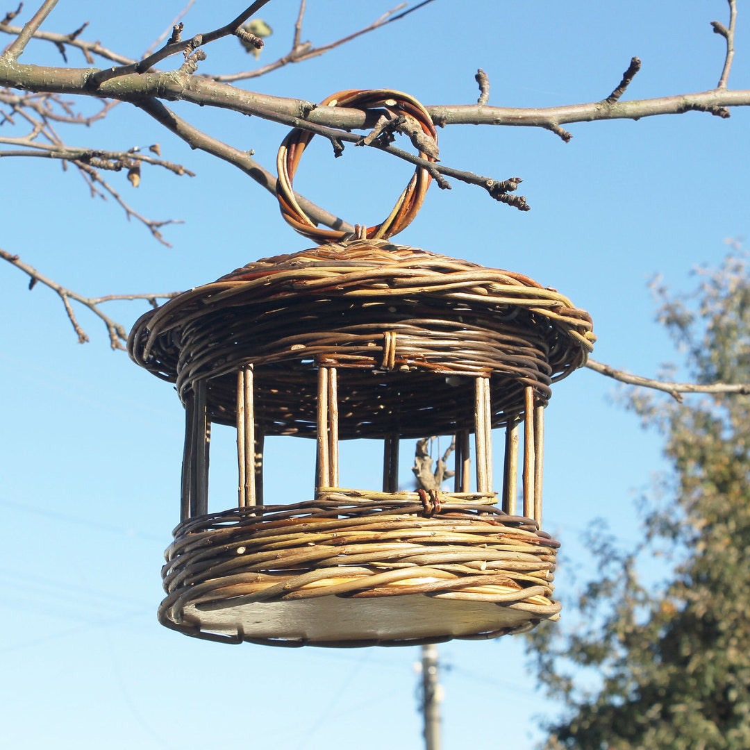 Willow Round Bird Feeder Wicker Bird Feeder With Handle - Etsy