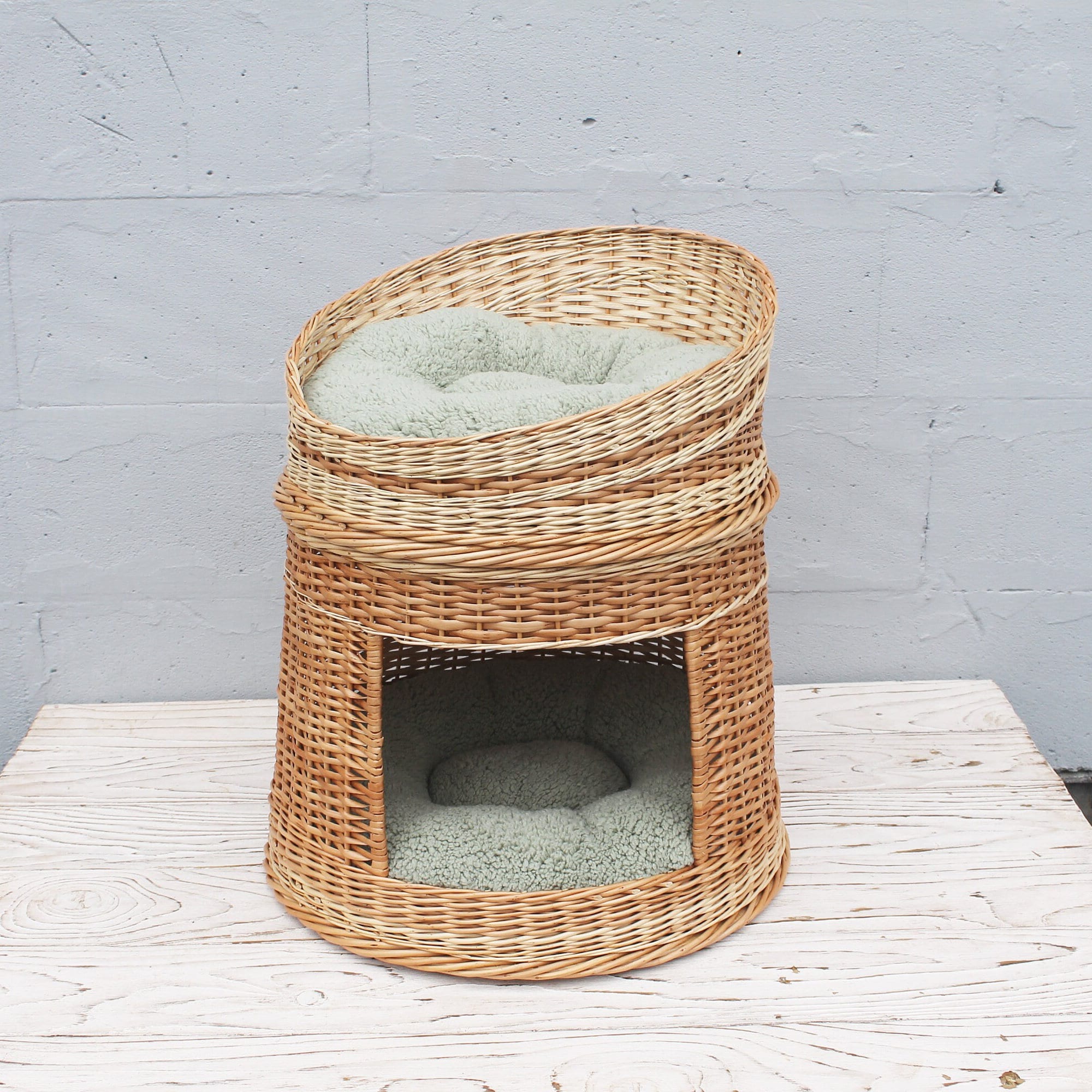 Two-tier Wicker Cat Basket Woven Cat Bed With Pillow Willow Pet House ...