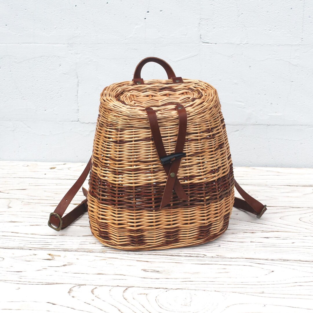 Willow Backpack Basket Wicker Backpack With Leather Straps - Etsy