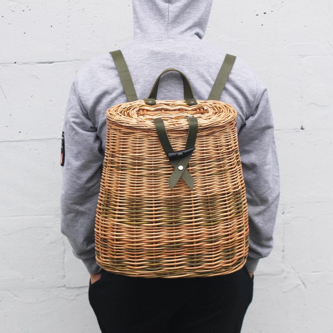 Willow Backpack With Leather Straps Wicker Basket With Lid - Etsy