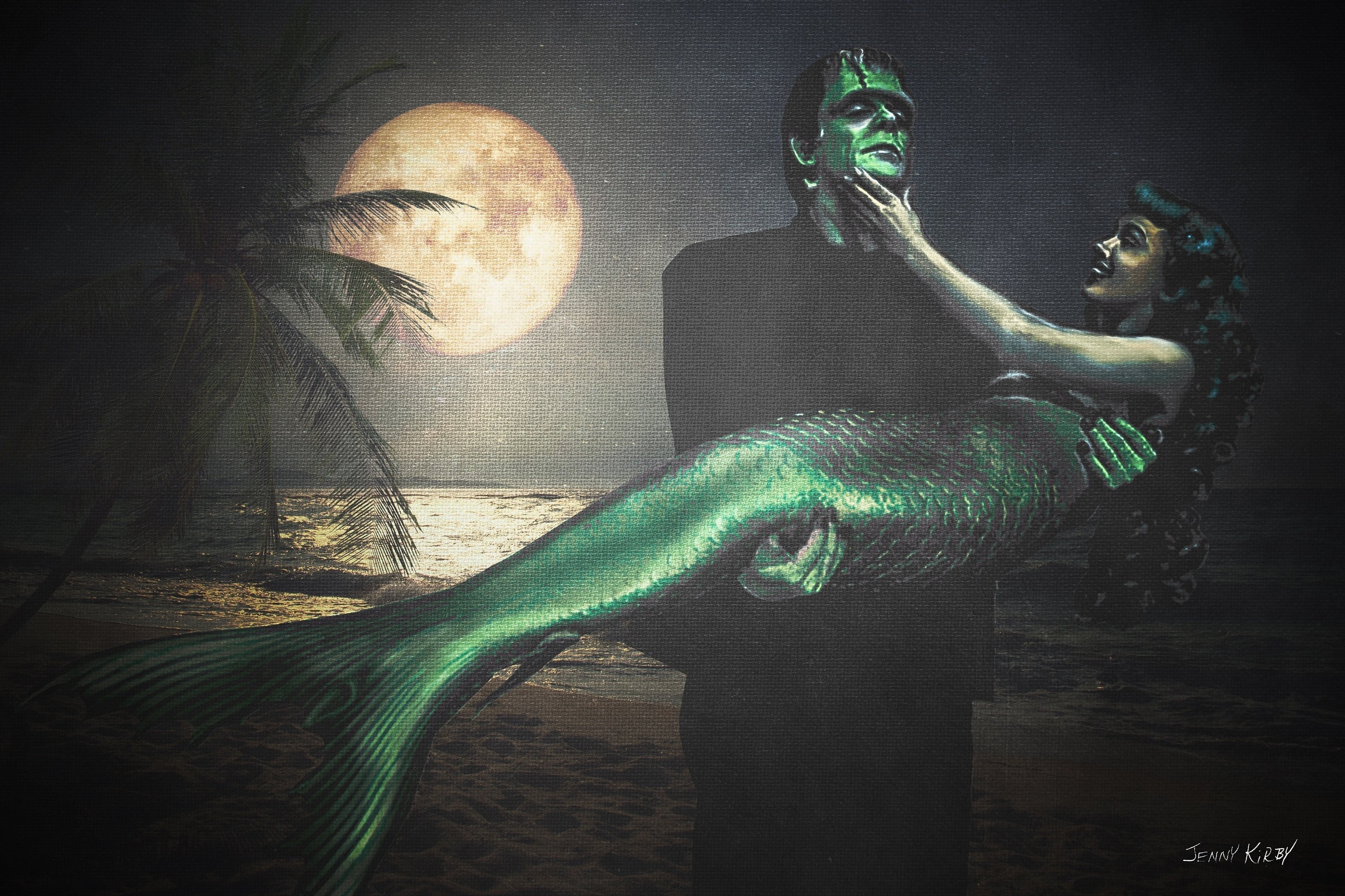 Tropical Gothic: Frankenstein & Mermaid Fine Art Print | Etsy