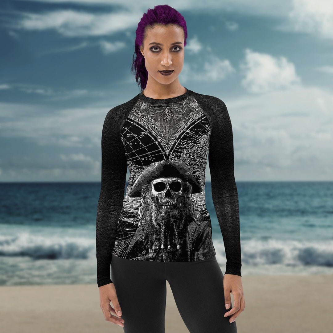 Women's Gothic Pirate Rash Guard - Blackbeard's Ghost - Black & White ...
