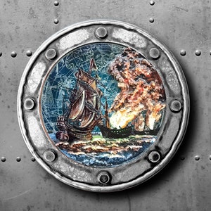 17th Century Pirate Ship Naval Battle Nautical Port Hole Frame Art - Etsy