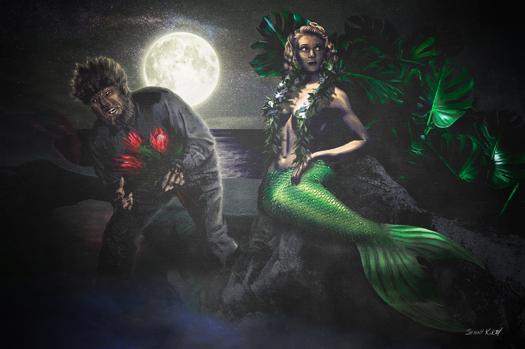 Tropical Gothic: the Wolf Man & Mermaid Fine Art Print - Etsy