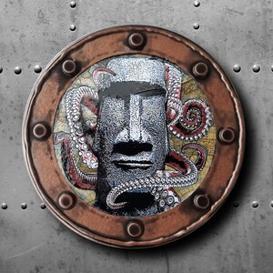 Moai Tiki Octopus Tentacles Nautical Art Porthole - Etsy