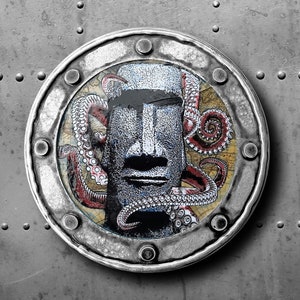 Moai Tiki Octopus Tentacles Nautical Art Porthole - Etsy