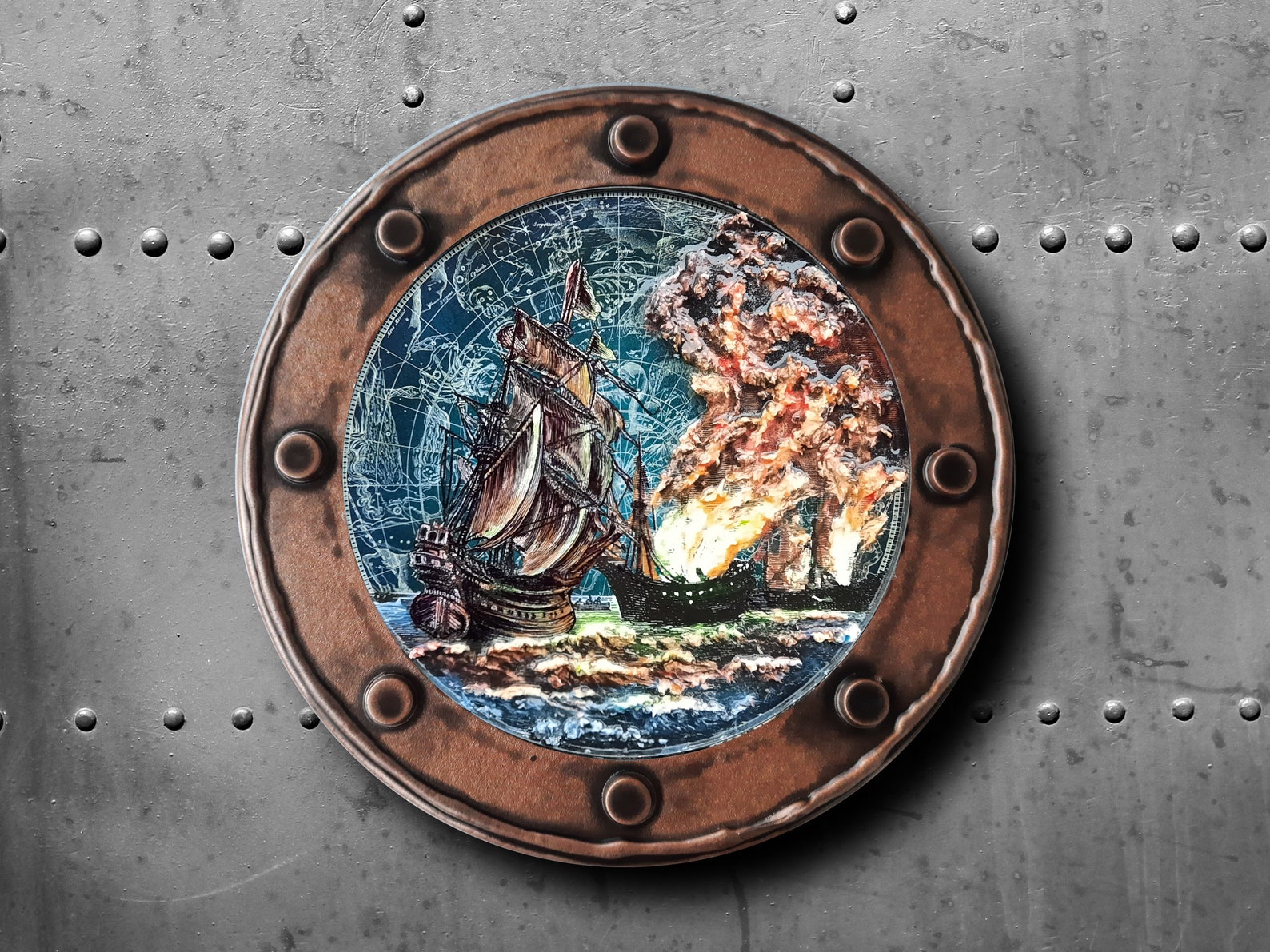 17th Century Pirate Ship Naval Battle Nautical Port Hole Frame Art - Etsy