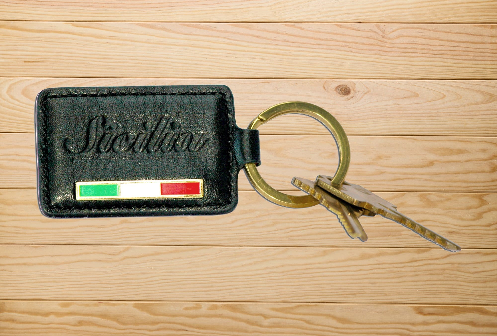 Sicilia Keychain Black Embossed Leather With Flag - Etsy