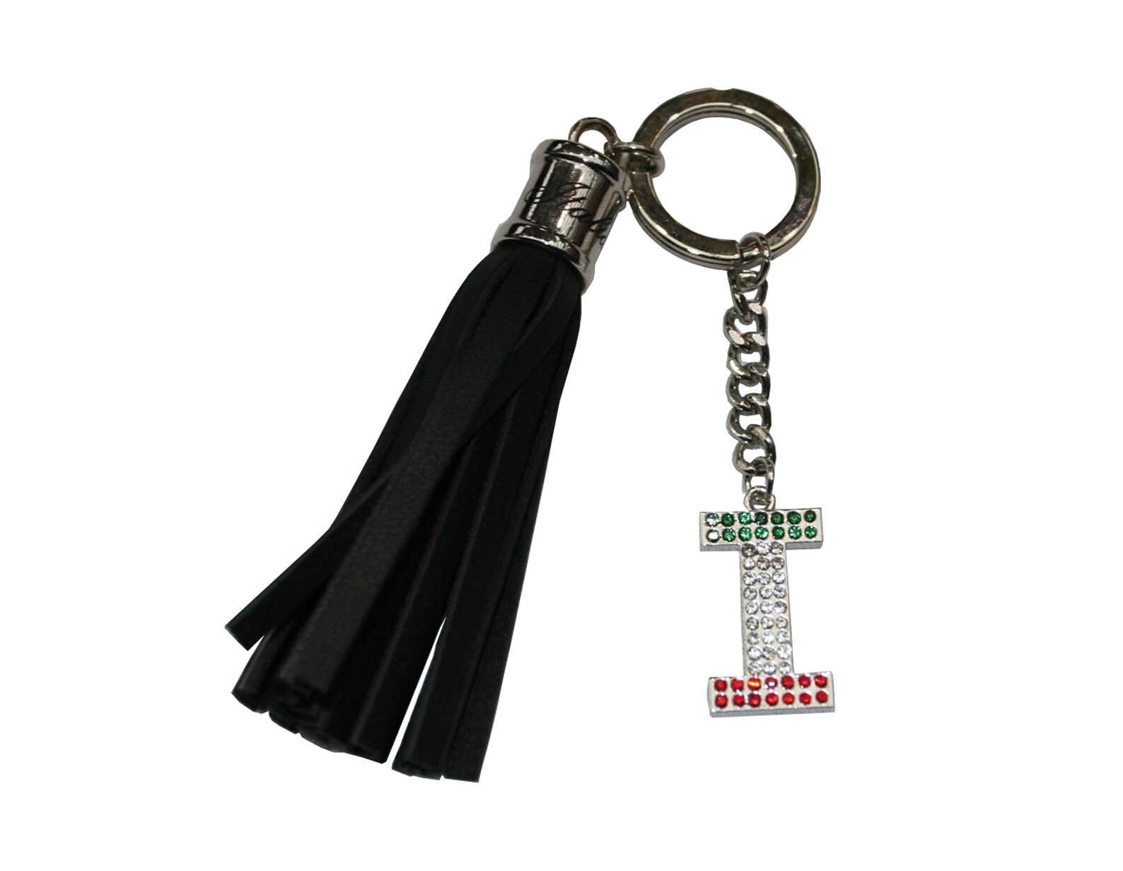 Italian Flag Jeweled I Keychain With Black Leather Tassel - Etsy