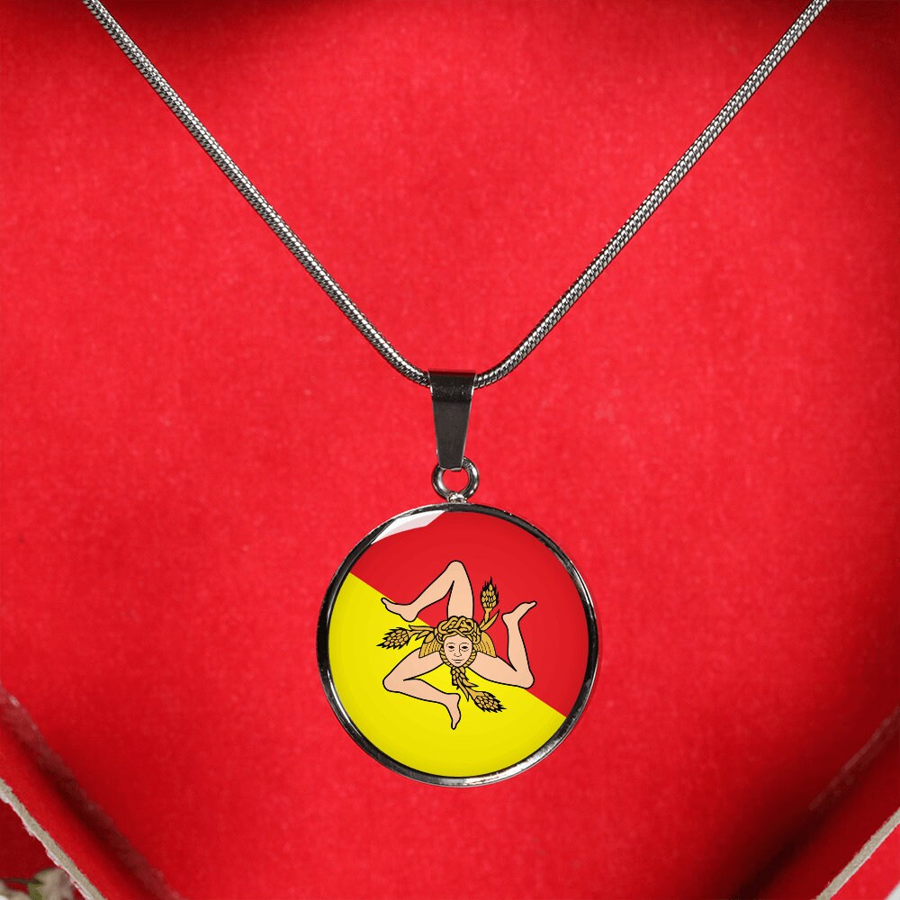 Sicilian Flag With Circle Pendant Necklace - Etsy