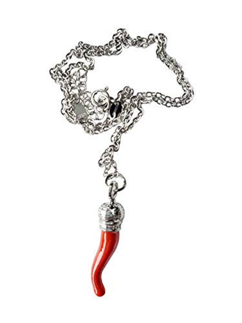 Italian Red Horn Necklace - Silver Cornicello Good Luck Pendant With ...