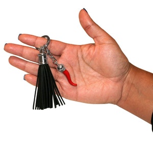 Italian Red Horn Keychain With Black Leather Tassel - Etsy