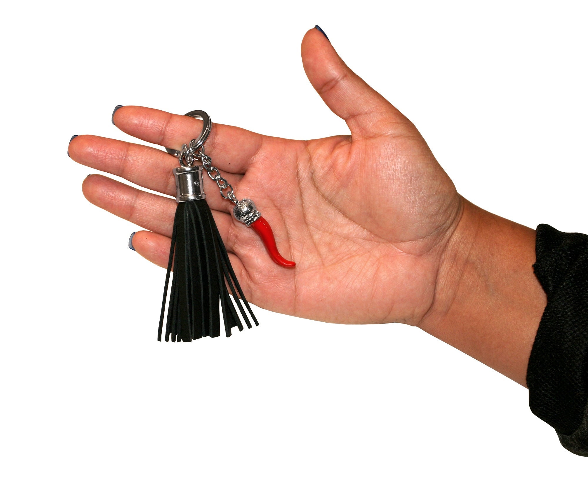 Italian Red Horn Keychain With Black Leather Tassel - Etsy
