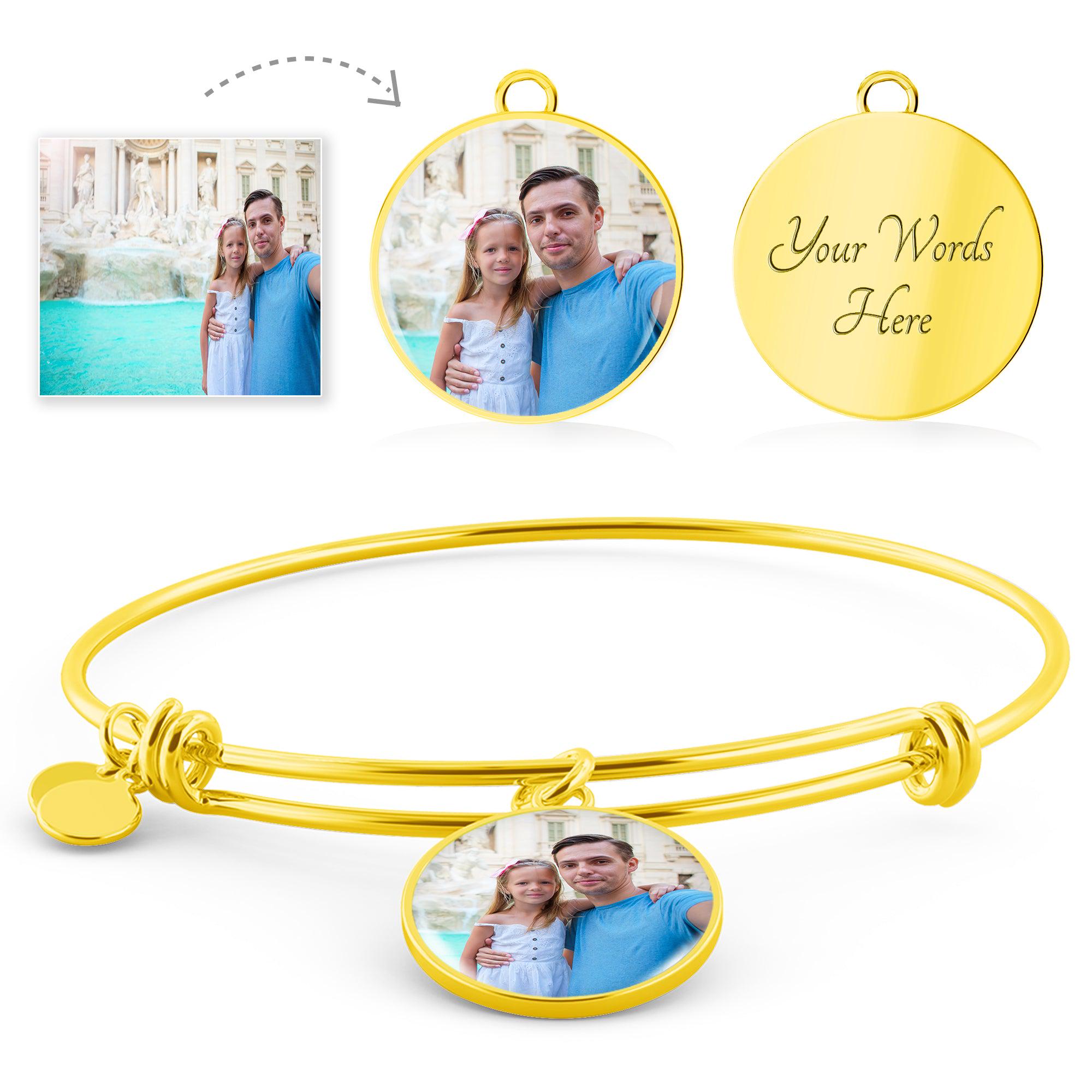 Custom Photo Gold Circle Charm Bangle Bracelet - Etsy