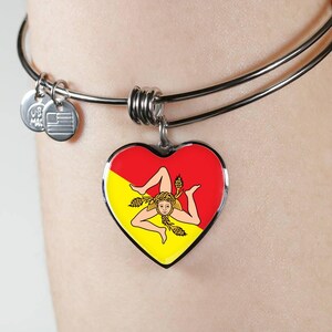 Sicilian Flag With Heart Charm Bangle in Stainless Steel - Etsy