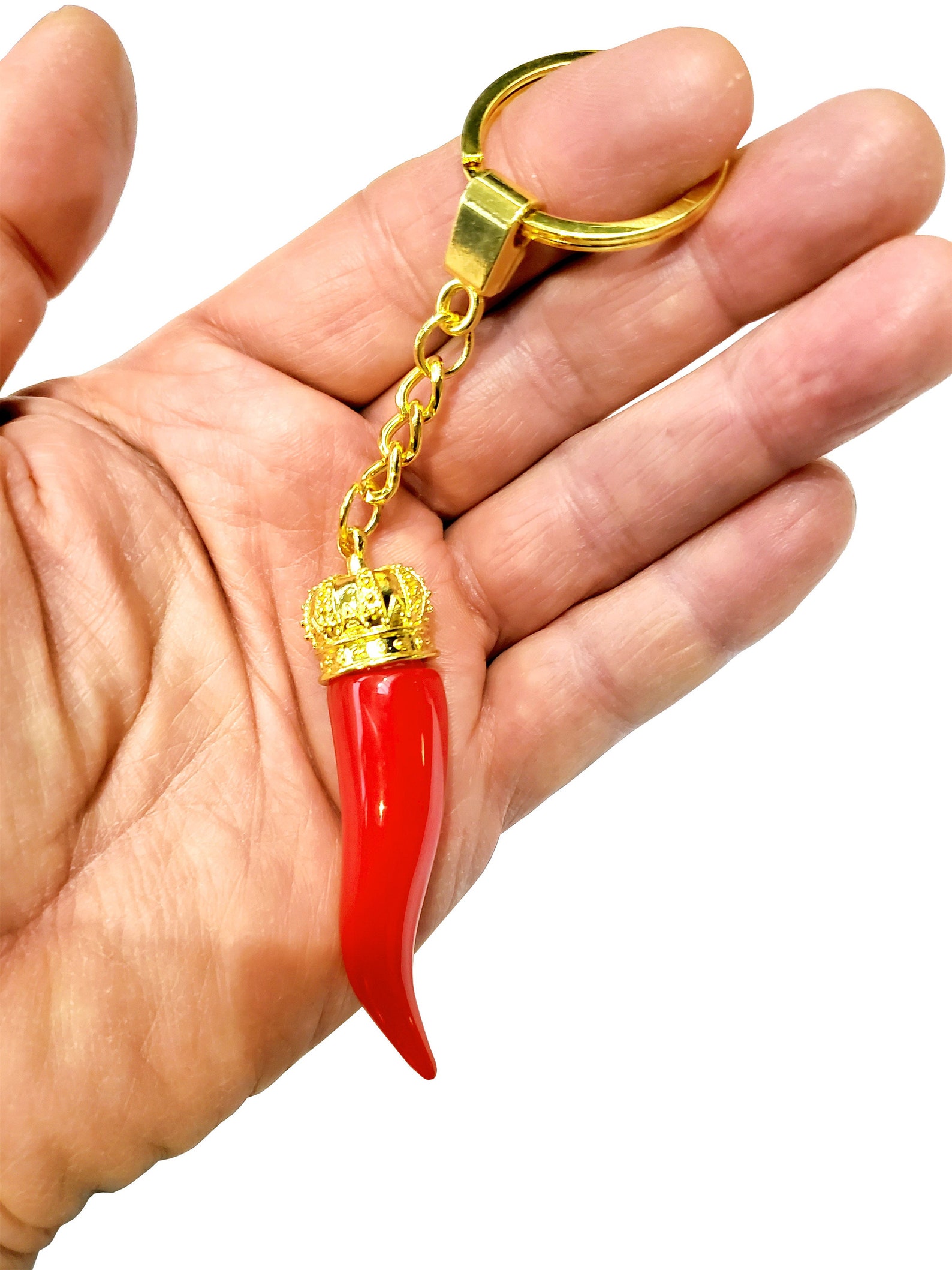 Italian Horn Keychain Red With Gold Chain - Etsy