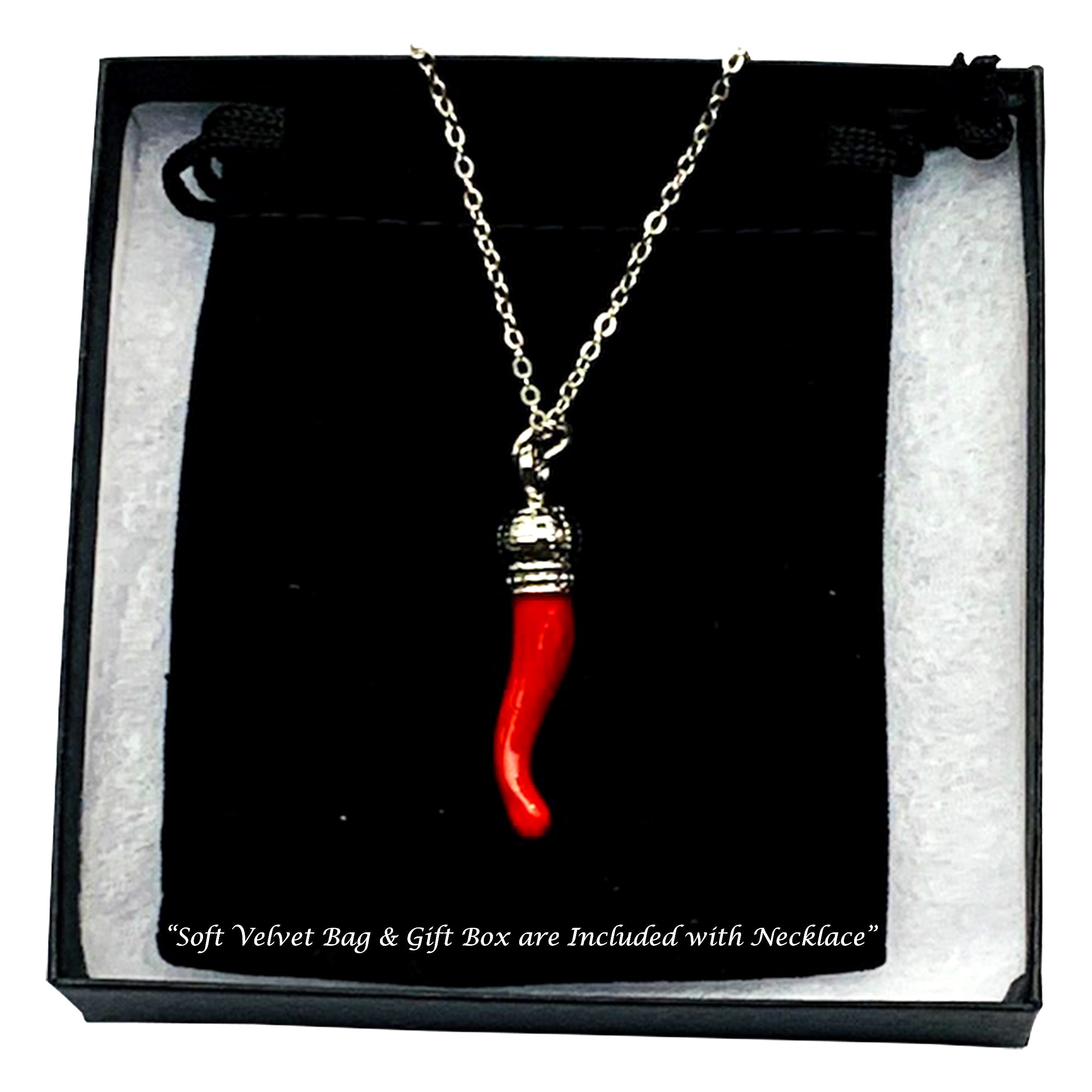 Italian Red Horn Necklace - Silver Cornicello Good Luck Pendant With ...