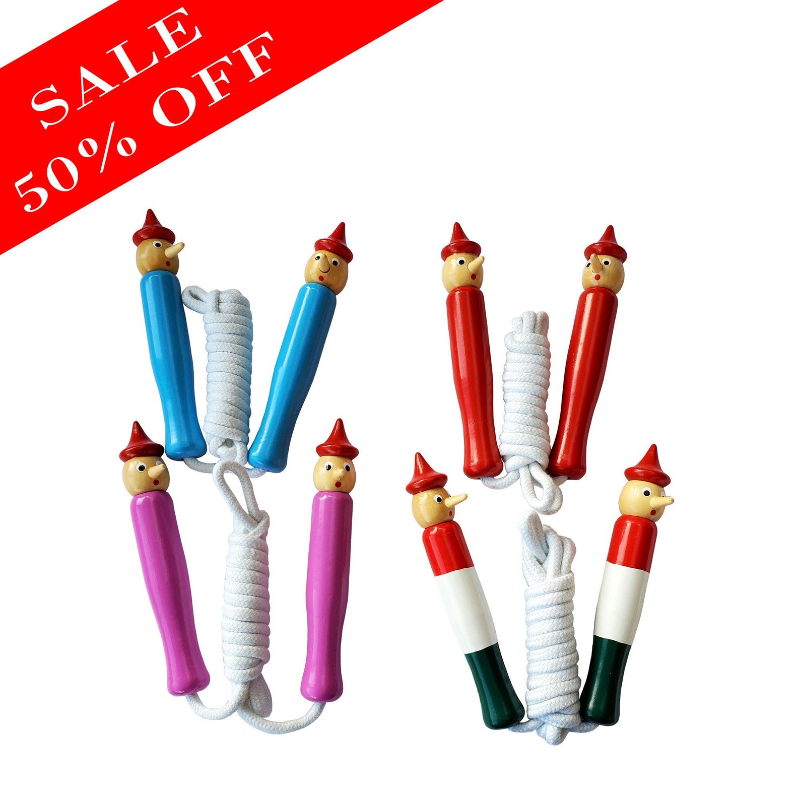 Pinocchio Jump Rope With Wood Handles for Kids - SALE - Etsy