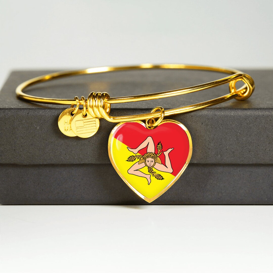 Gold Sicilian Flag With Heart Charm Bangle - Etsy