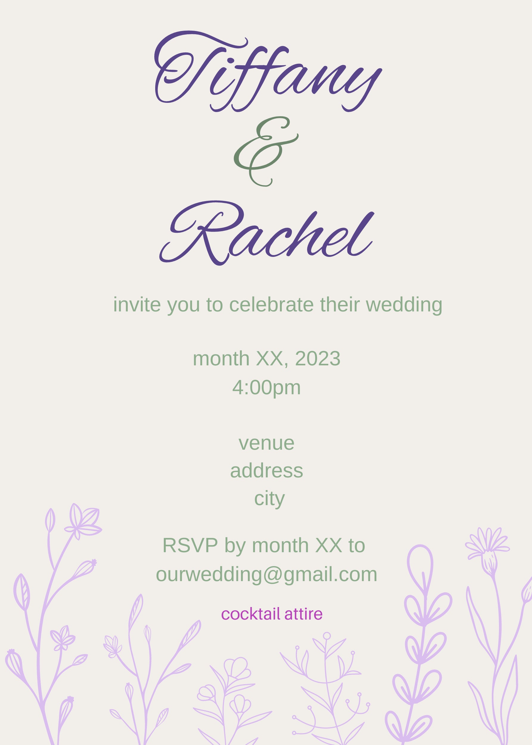 Printable Digital Download 5X7 Wedding Invite Invitation Leaves Flowers ...