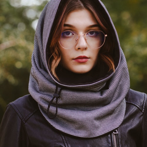 Black Hooded Scarf Dark Gray Fleece Snood Women Snood - Etsy